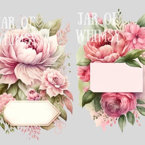 Watercolour Pink Floral Tag Clipart Rose Label PNG Digital Image ...