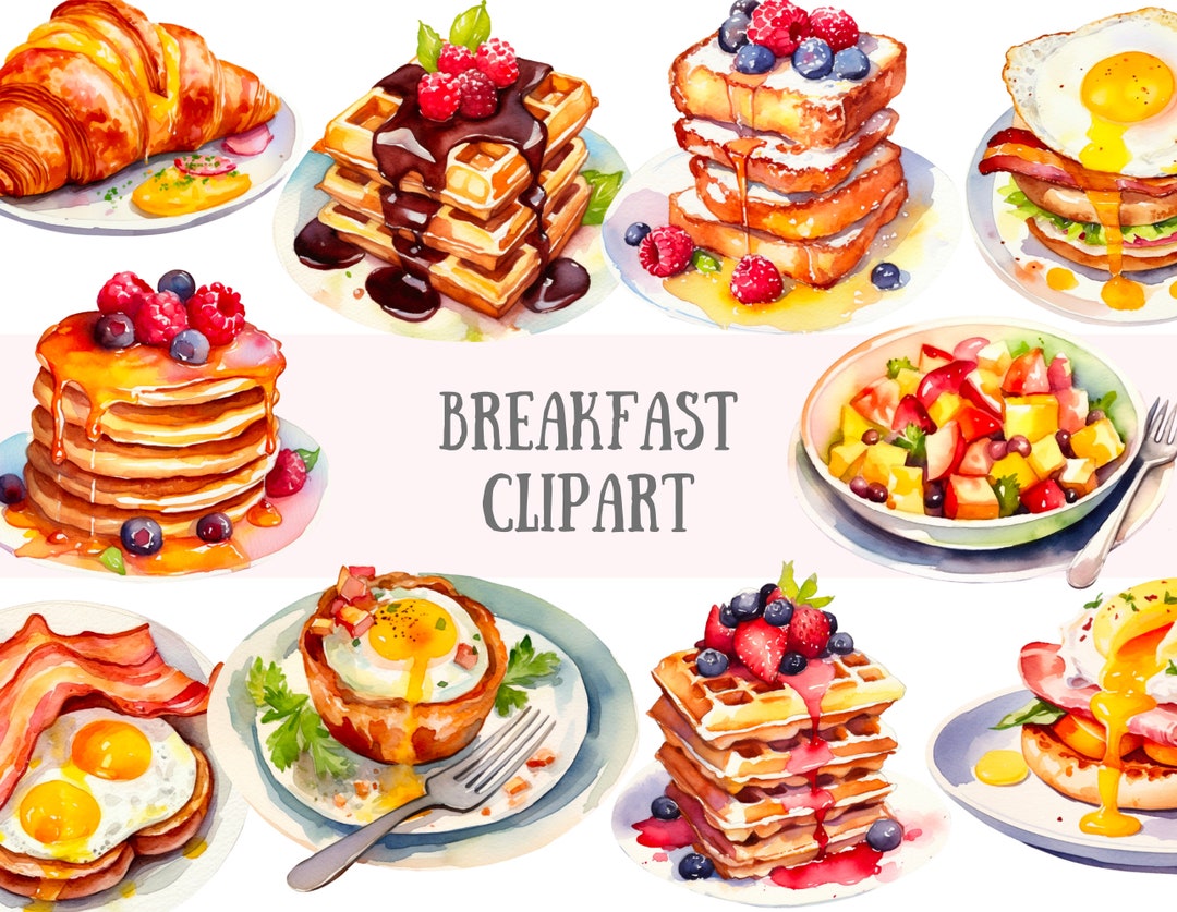 Watercolour Breakfast Clipart Bacon and Eggs PNG Digital Image ...