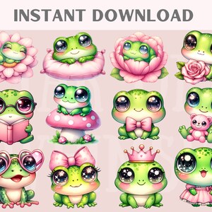 Watercolour Baby Frog Clipart Super Cute Kawaii Chibi Frog PNG Digital ...
