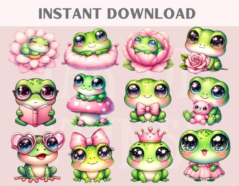 Watercolour Baby Frog Clipart Super Cute Kawaii Chibi Frog PNG Digital ...