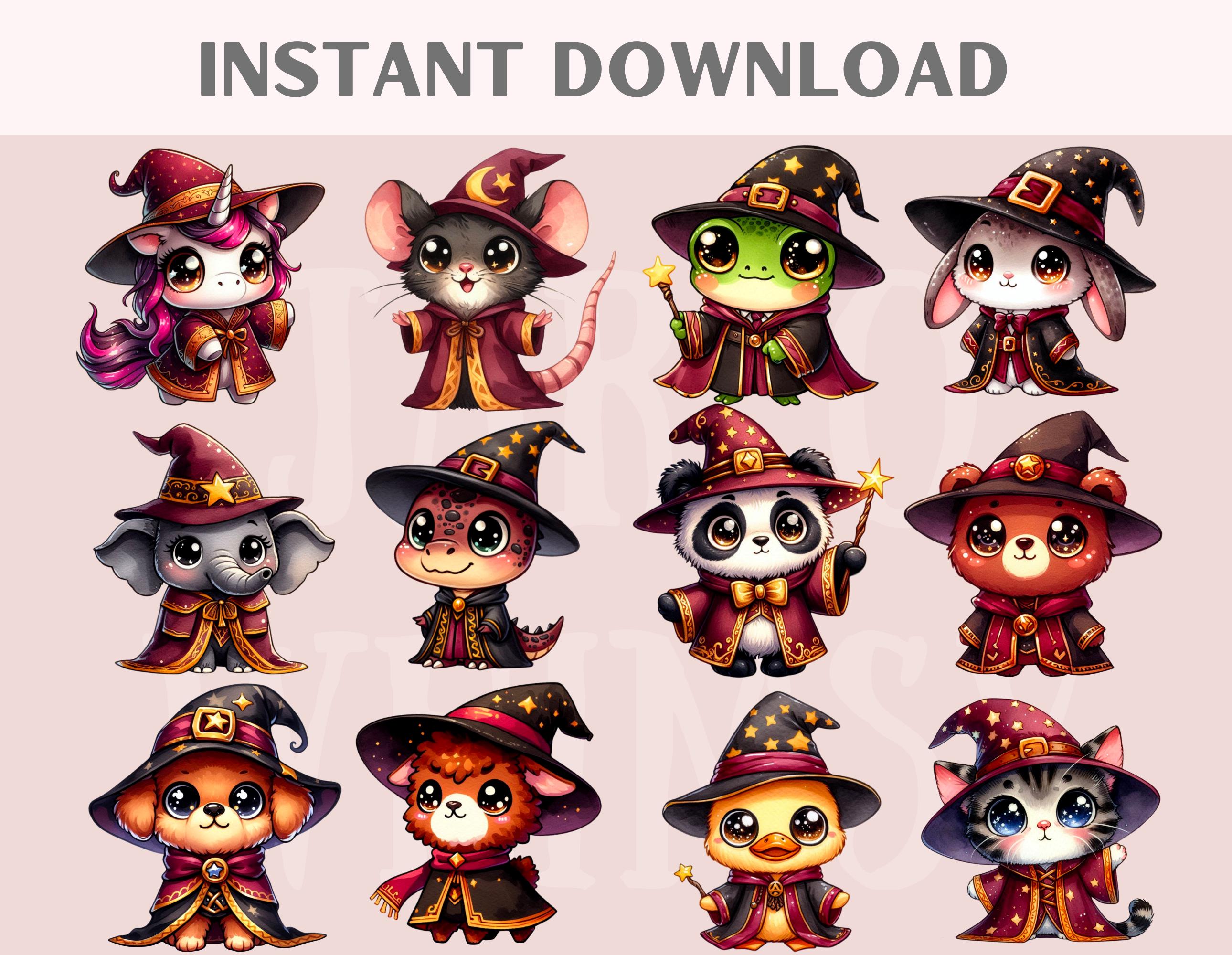 Watercolour Wizard Animal Clipart Kawaii Witch Animal PNG Digital Image ...
