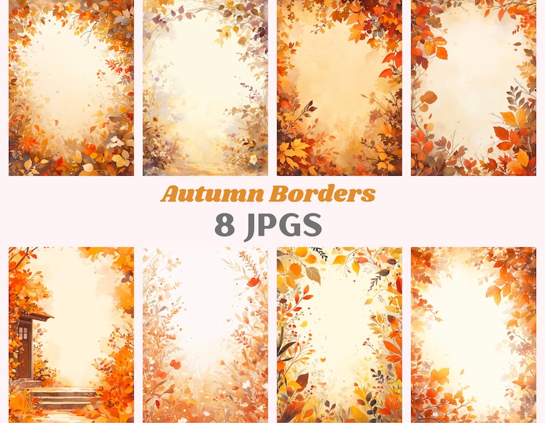 Watercolour Autumn Border Clipart Overgrown Fall Garden JPG Digital ...