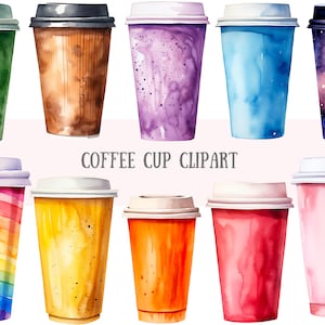 Watercolour Coffee Cup Clipart Cute Takeaway Coffee to Go PNG Digital ...