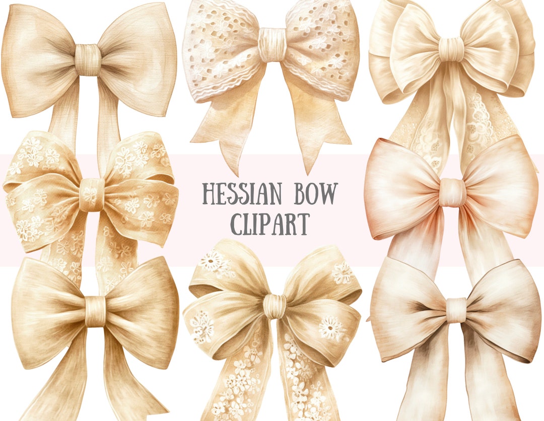 Watercolour Hessian Bow Clipart Natural Canvas Bow PNG Digital Image ...