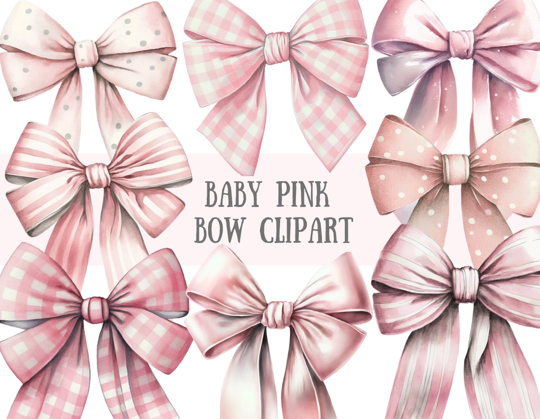 Watercolour Baby Pink Bows Clipart - Baby Pink Check Bow PNG Digital ...