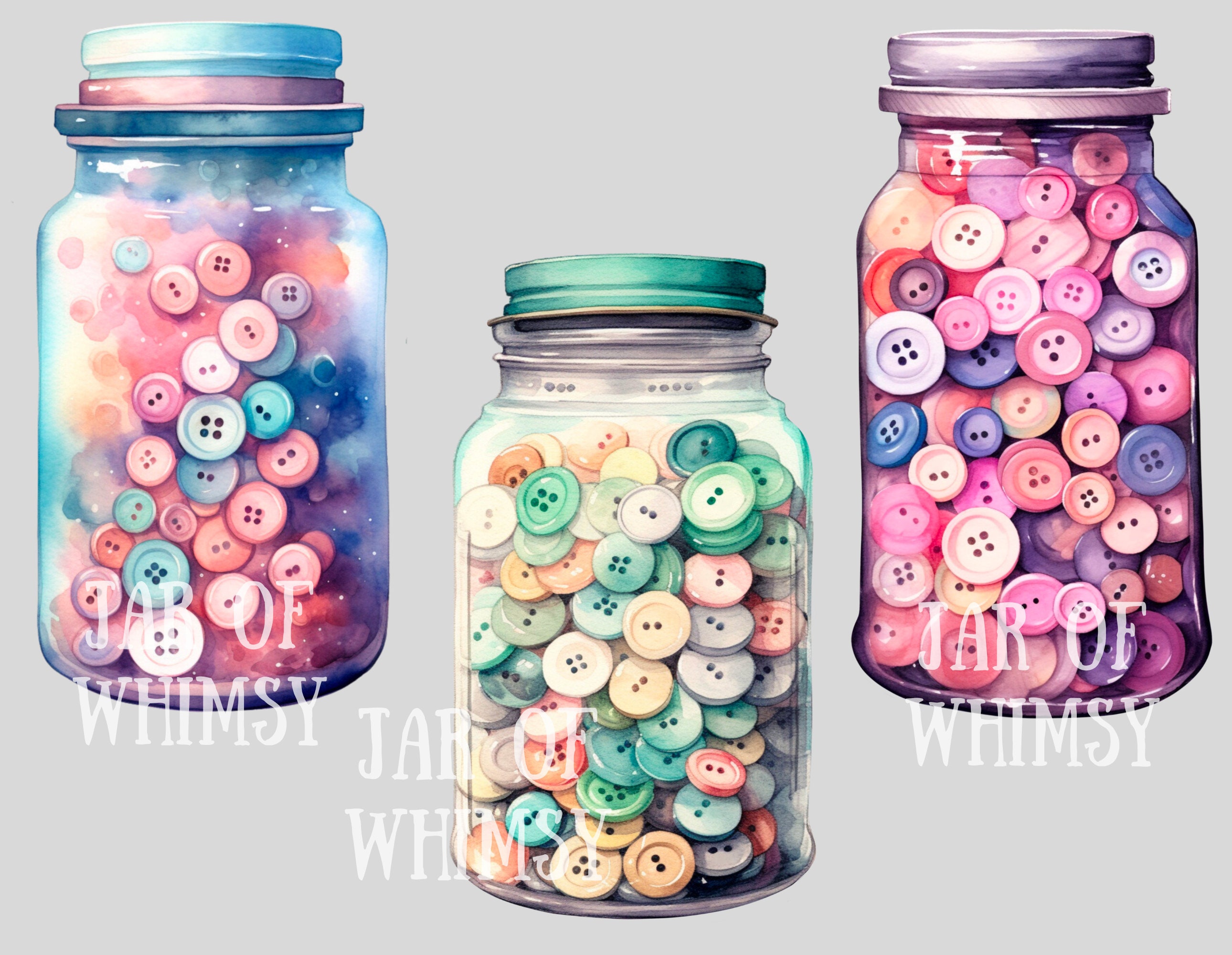 Watercolour Jars of Buttons Clipart Sewing Button Jar PNG Digital Image ...
