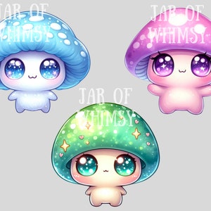 Watercolour Chibi Mushroom Clipart Kawaii Mushroom Toadstools PNG ...