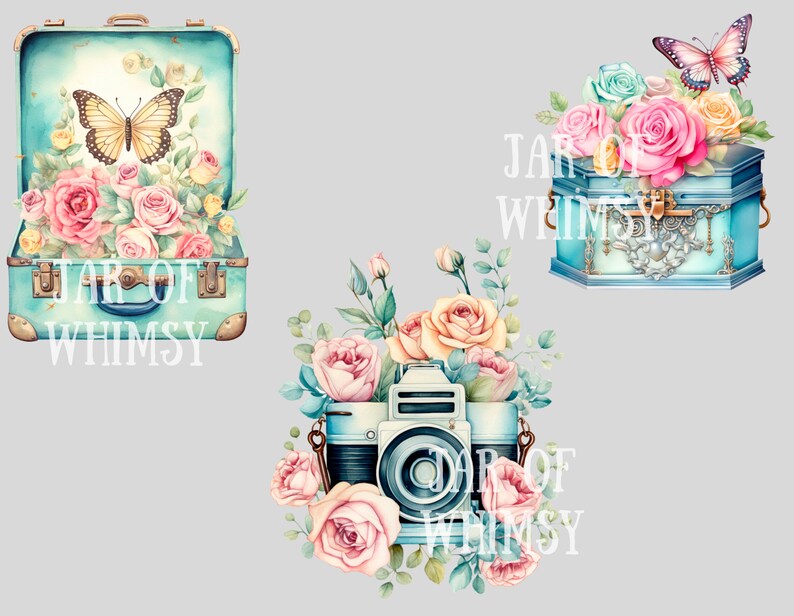 Watercolour Vintage Spring Clipart Mint Green Shabby Chic PNG Digital ...