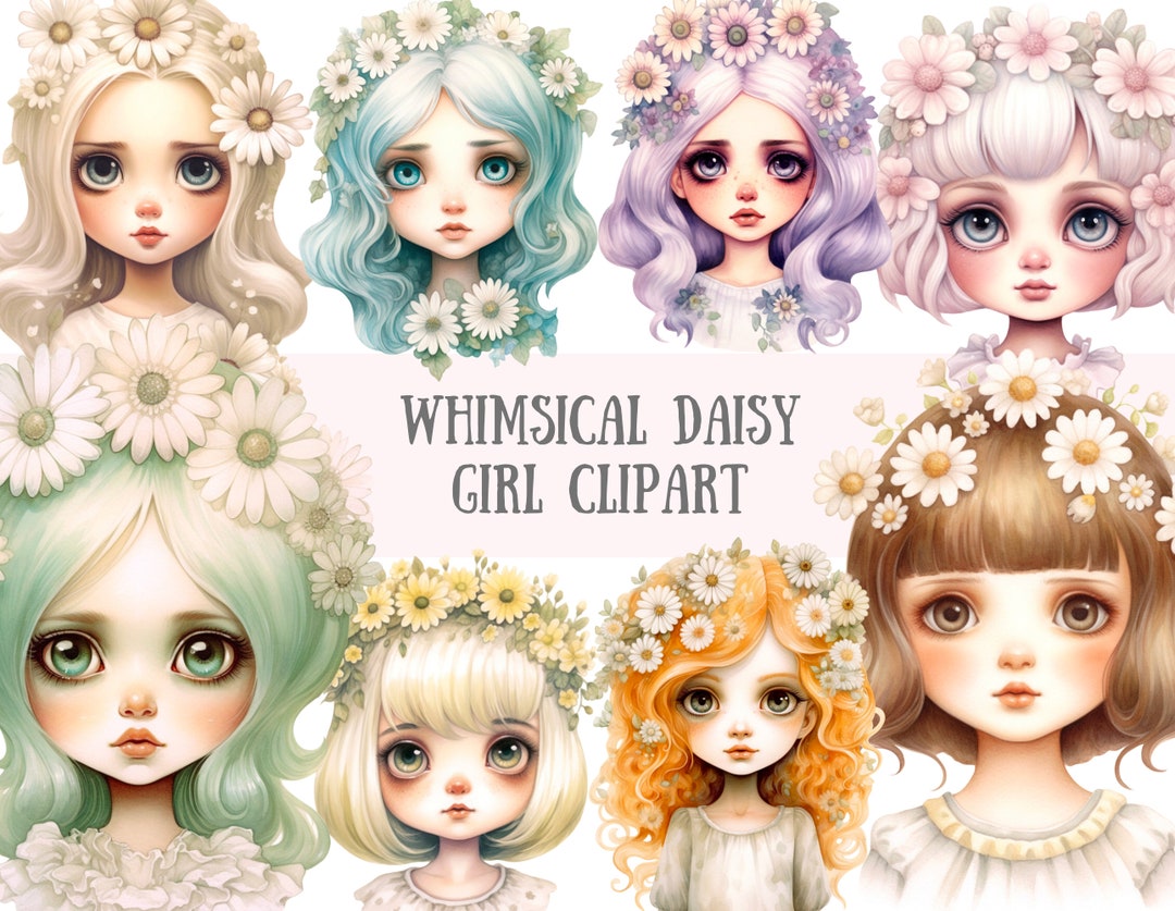 Watercolour Whimsical Daisy Girl Clipart Spring Fashion PNG Digital ...