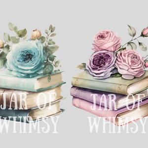 Watercolour Pastel Book Stack Clipart Bookcase Bookworm PNG Digital ...