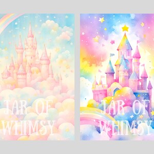 Watercolour Dreamy Pastel Castle Clipart Rainbow Digital Paper JPG ...