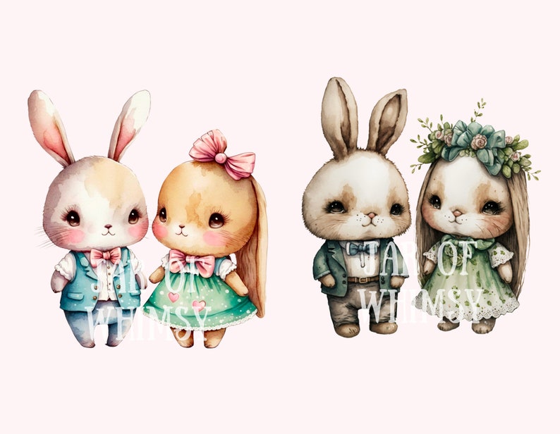 Watercolour Bunny Couples Clipart - Love Bunnies PNG Digital Image ...