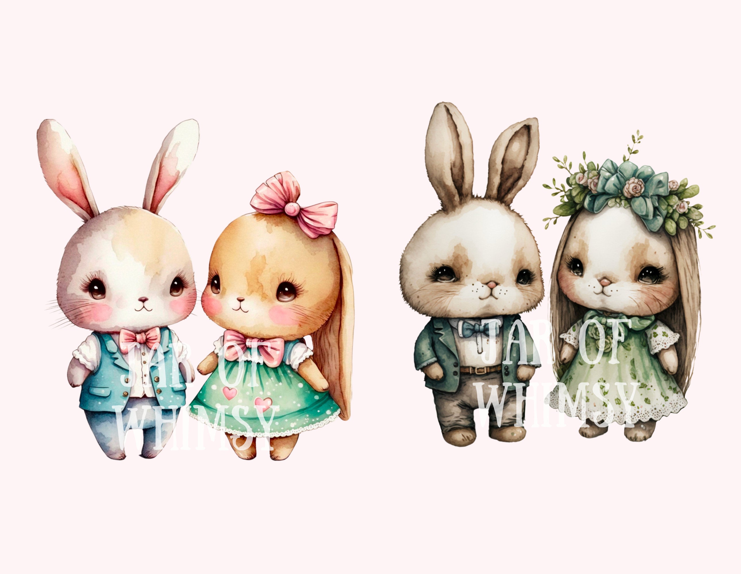 Watercolour Bunny Couples Clipart Love Bunnies PNG Digital - Etsy UK