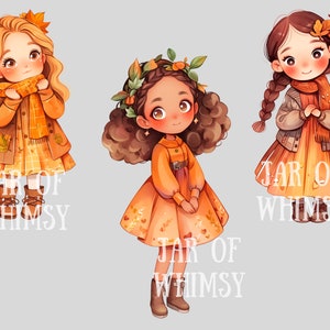 Watercolour Kawaii Autumn Girl Clipart Cute Chibi Fall Girl PNG Digital ...