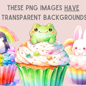 Watercolour Kawaii Cupcake Clipart Cute Rainbow Animal Cake PNG Digital ...