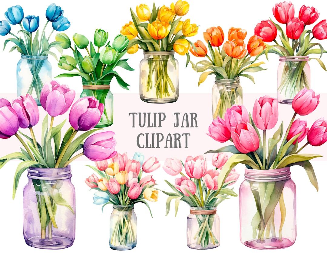 Watercolour Tulip Jar Clipart Spring Tulip Flower Graphics PNG Digital ...