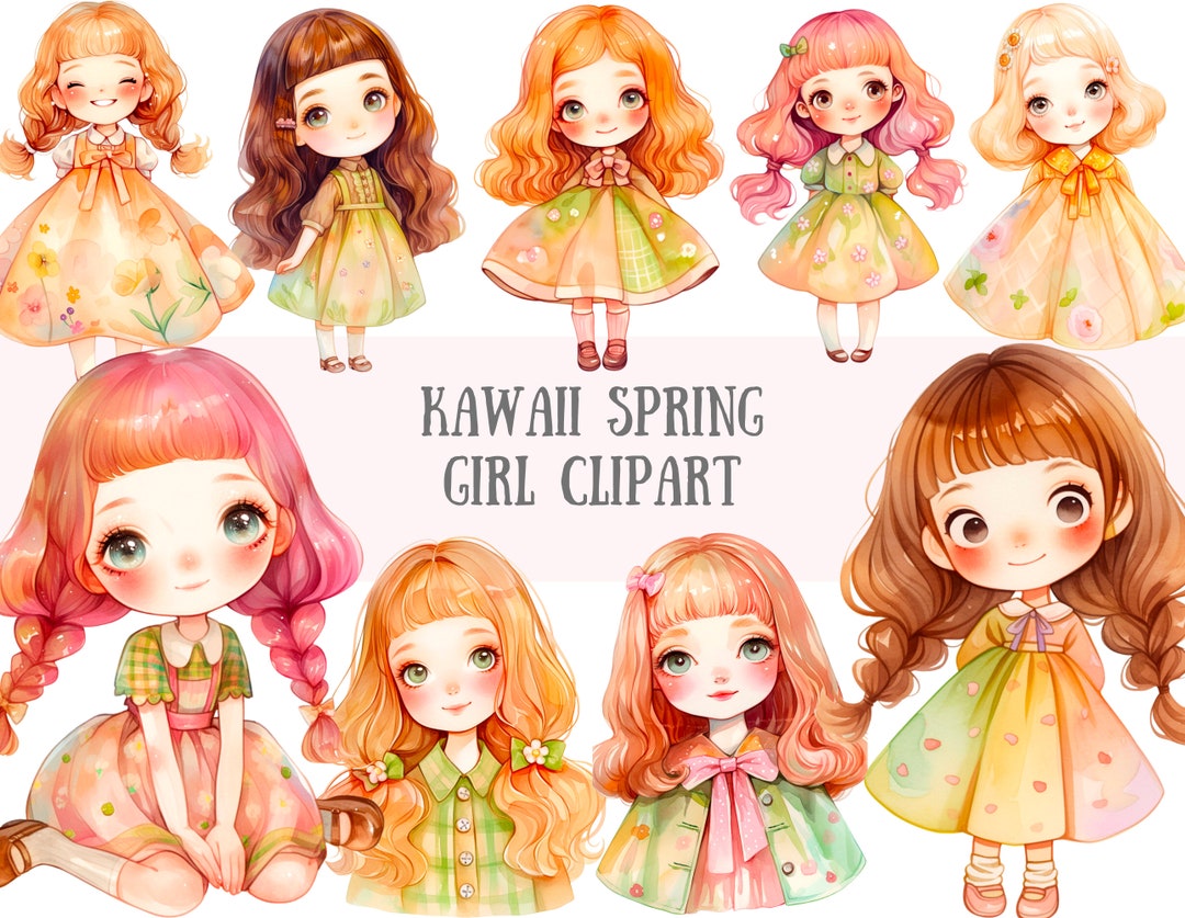 Watercolour Kawaii Spring Girl Clipart Cute Chibi Anime Girl PNG ...