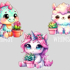 Watercolour Succulent Animal Clipart Cute Pot Plant Animal PNG Digital ...