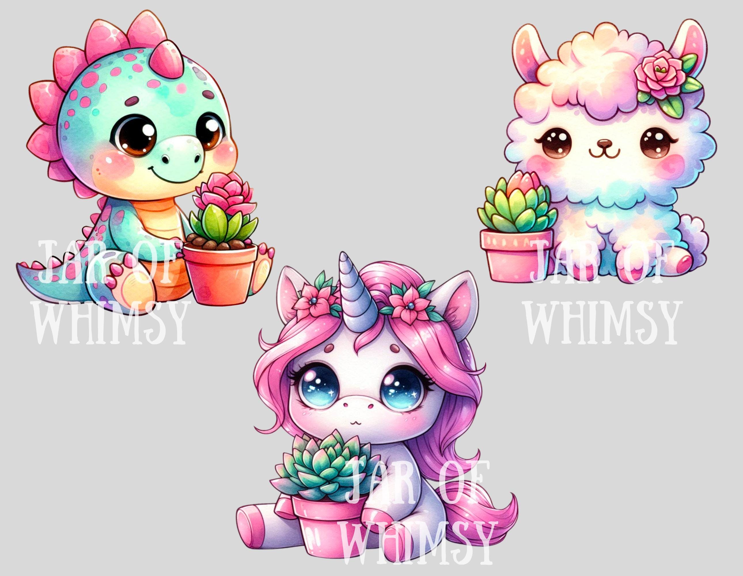 Watercolour Succulent Animal Clipart Cute Pot Plant Animal PNG Digital ...