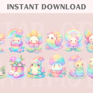 Watercolour Kawaii Spring Garden Clipart Cute Rainbow Spring PNG ...