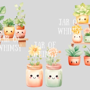 Watercolour Kawaii Pot Plant Clipart Cute Flower Pot Plants PNG Digital ...