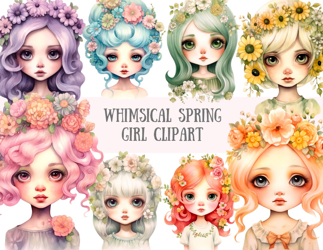Watercolour Whimsical Spring Girl Clipart Spring Fashion PNG Digital ...