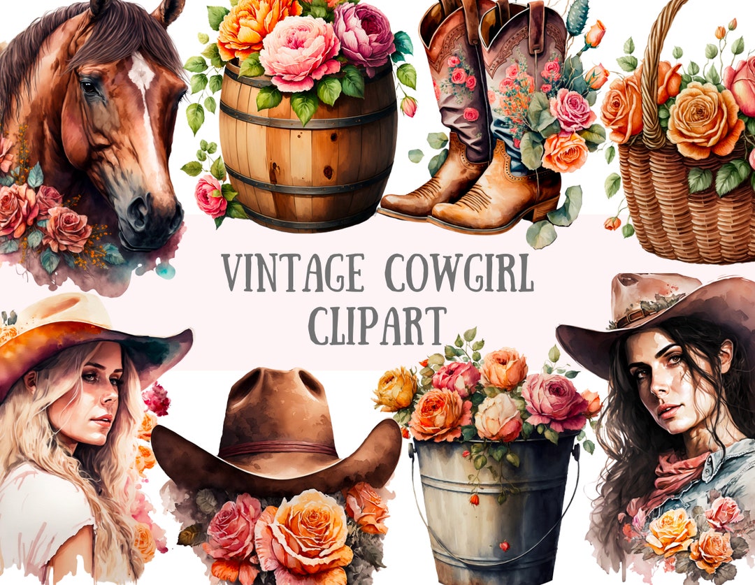 Watercolour Vintage Cowgirl Clipart - Wild Western PNG Digital Image ...