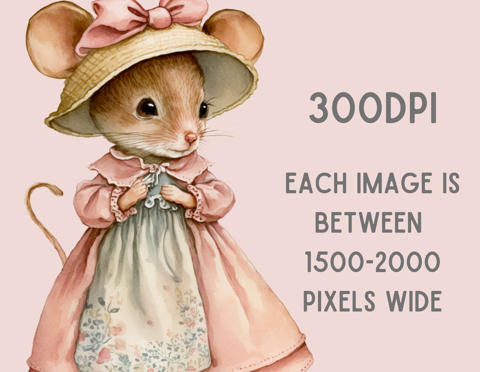 Watercolour Little Pink Mouse Clipart - Fairytale Mice PNG Digital ...
