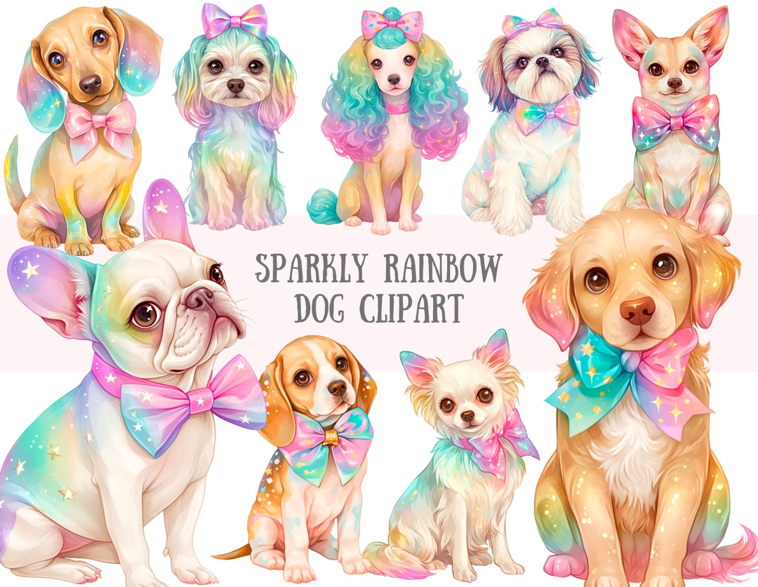 Watercolour Sparkly Rainbow Dog Clipart Magical Rainbow Puppy PNG ...