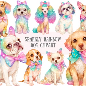 Watercolour Sparkly Rainbow Dog Clipart Magical Rainbow Puppy PNG ...