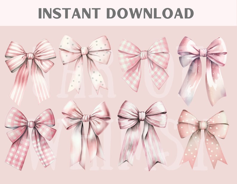 Watercolour Baby Pink Bows Clipart Baby Pink Check Bow PNG - Etsy