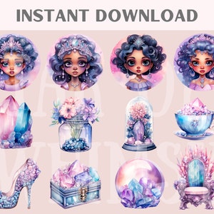 Watercolour Crystal Princess Clipart Fantasy Illustration PNG Digital ...