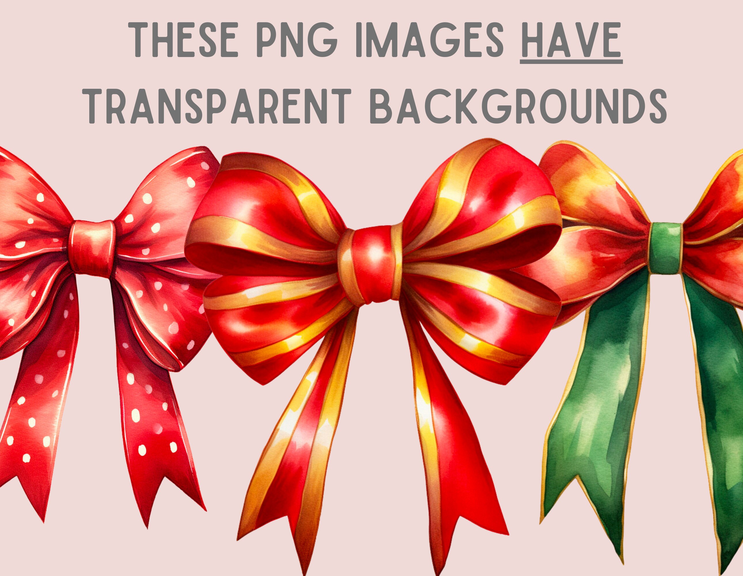 Watercolour Christmas Bow Clipart Xmas Holiday Bows PNG Digital Image ...