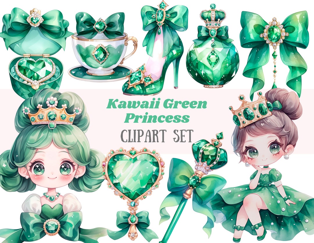 Watercolour Princess Clipart Kawaii Green Princess PNG Digital Image ...
