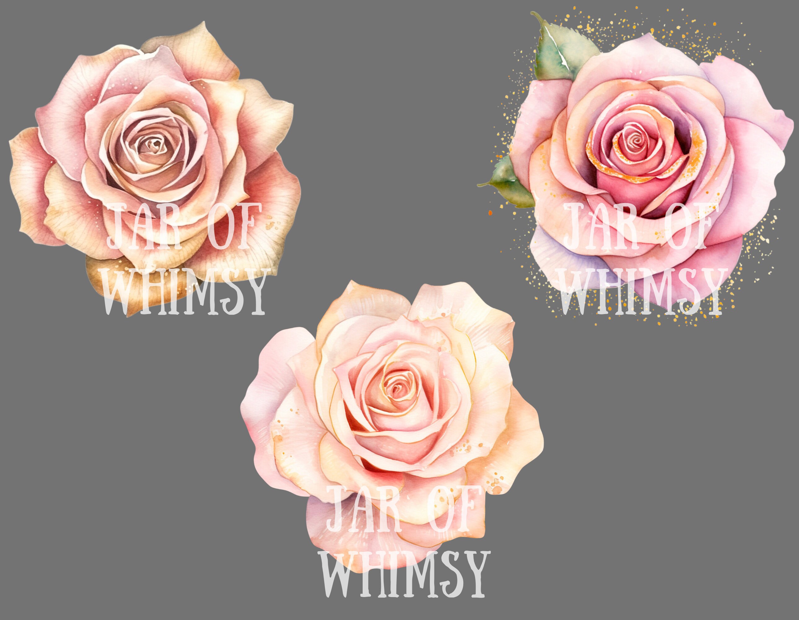 Watercolour Pink and Gold Rose Clipart Flower Floral Bouquet PNG ...