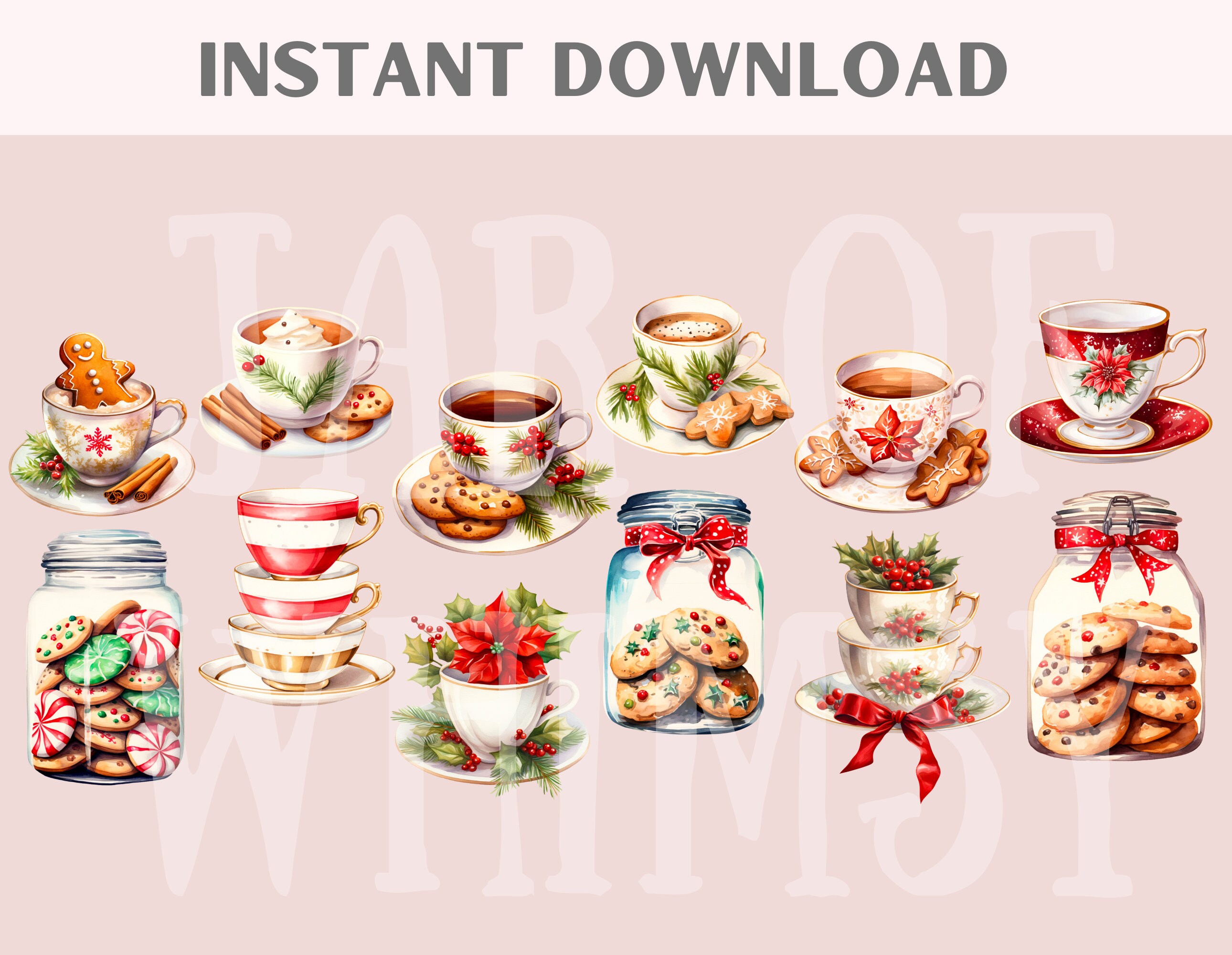Watercolour Christmas Tea Time Clipart Xmas Cookies PNG Digital Image ...