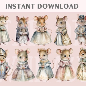 Watercolour Fairytale Mice Clipart Princess Mouse PNG Digital Image ...