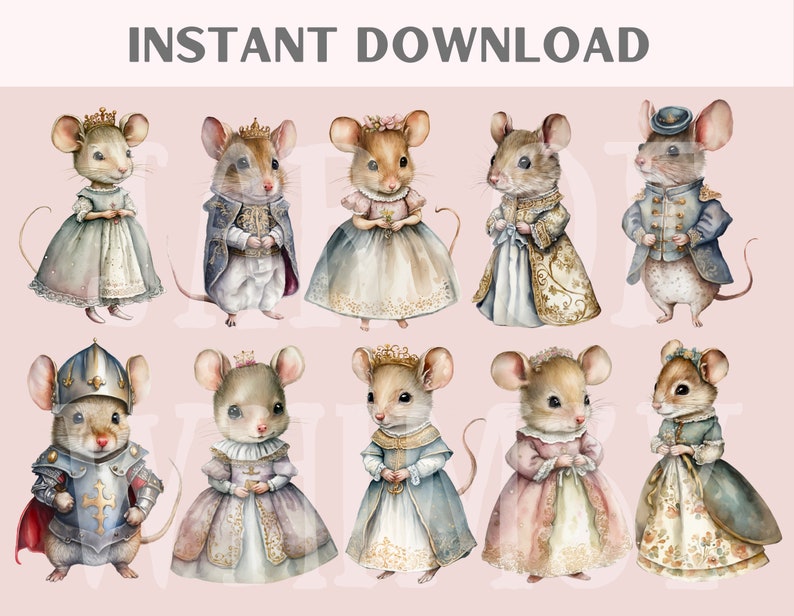 Watercolour Fairytale Mice Clipart Princess Mouse PNG Digital Image ...