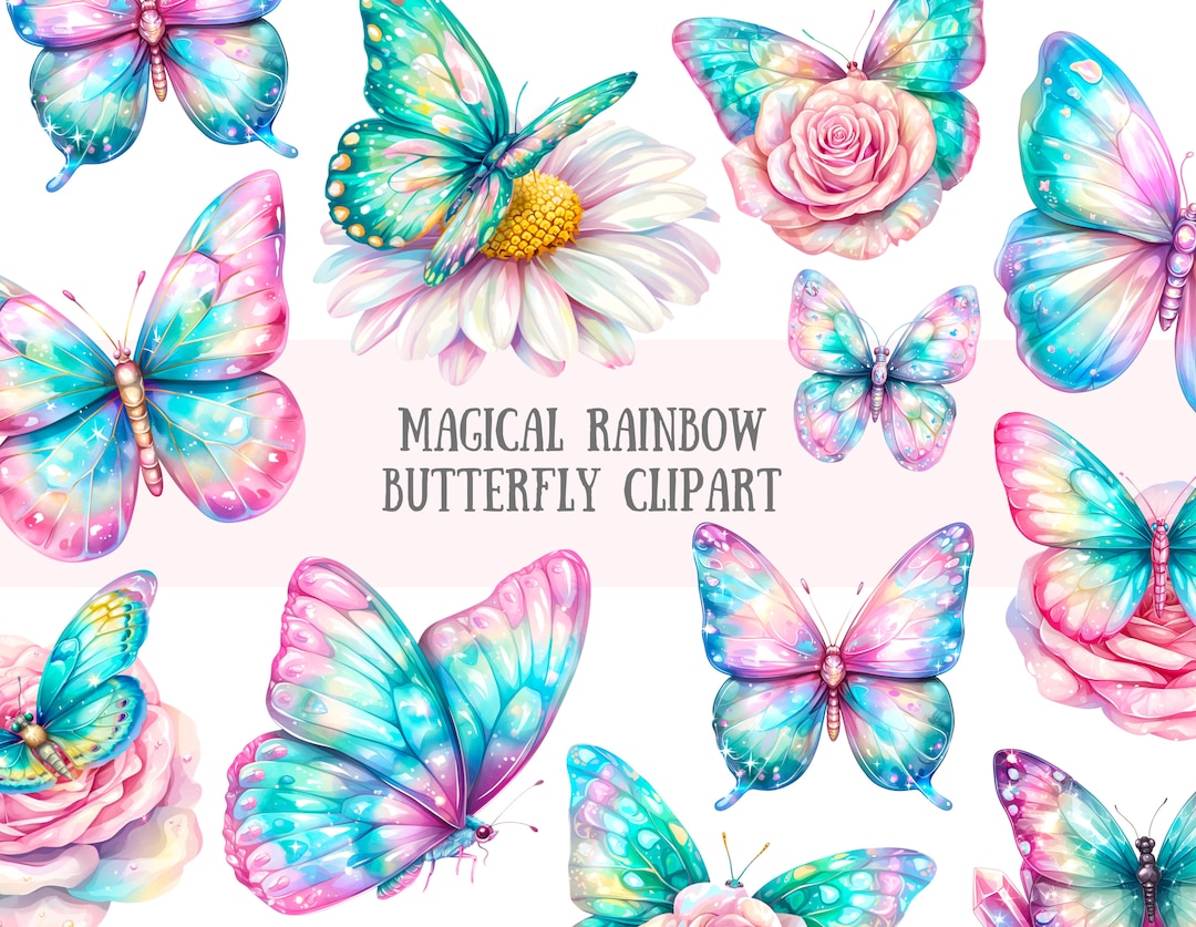 Watercolour Magical Rainbow Butterfly Clipart Cute Butterfly PNG ...