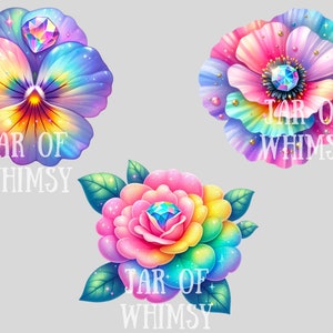Watercolour Rainbow Flowers Clipart Spring Flower Elements PNG Digital ...