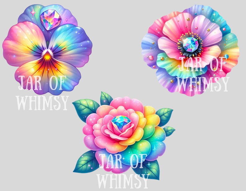Watercolour Rainbow Flowers Clipart Spring Flower Elements PNG Digital ...