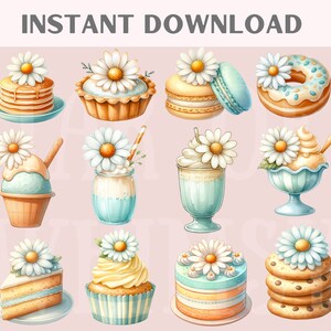 Watercolour Daisy Sweet Treat Clipart Spring Desserts PNG Digital Image ...