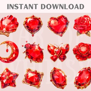 Watercolour Ruby Brooch Clipart July Birthstone Jewelry PNG Digital ...