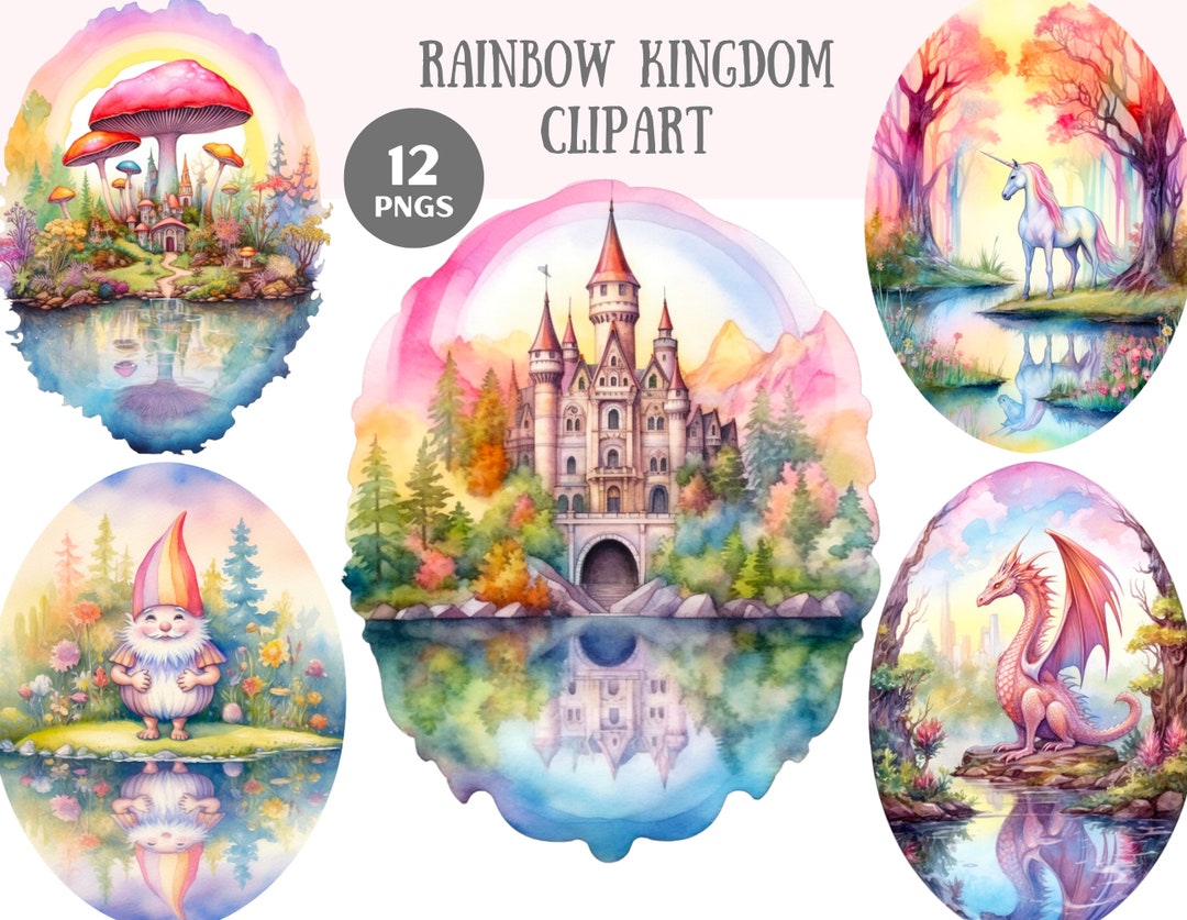 Watercolour Rainbow Kingdom Clipart Fairytale Fantasy PNG Digital Image ...