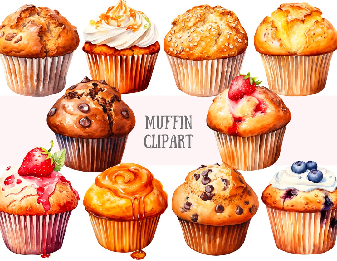 Watercolour Muffin Clipart Delicious Cupcake Bakery Treat PNG Digital ...