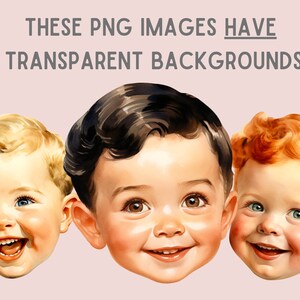 Watercolour Vintage Baby Boy Face Clipart Retro Baby Shower PNG Digital ...