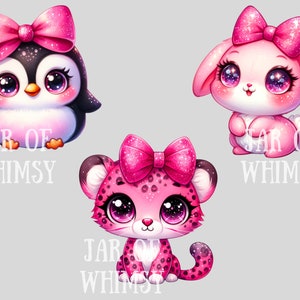 Watercolour Pink Glitter Animal Clipart Kawaii Animals PNG Digital ...