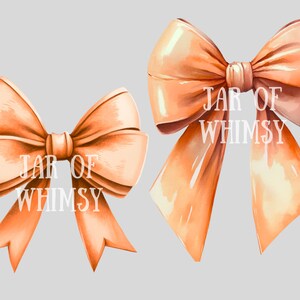Watercolour Orange Bows Clipart - Peach Pastel Orange Bow PNG Digital ...