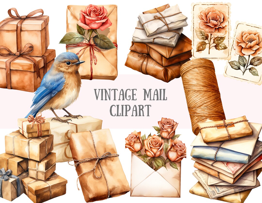 Watercolour Vintage Mail Clipart Post Office Happy Mail PNG Digital ...