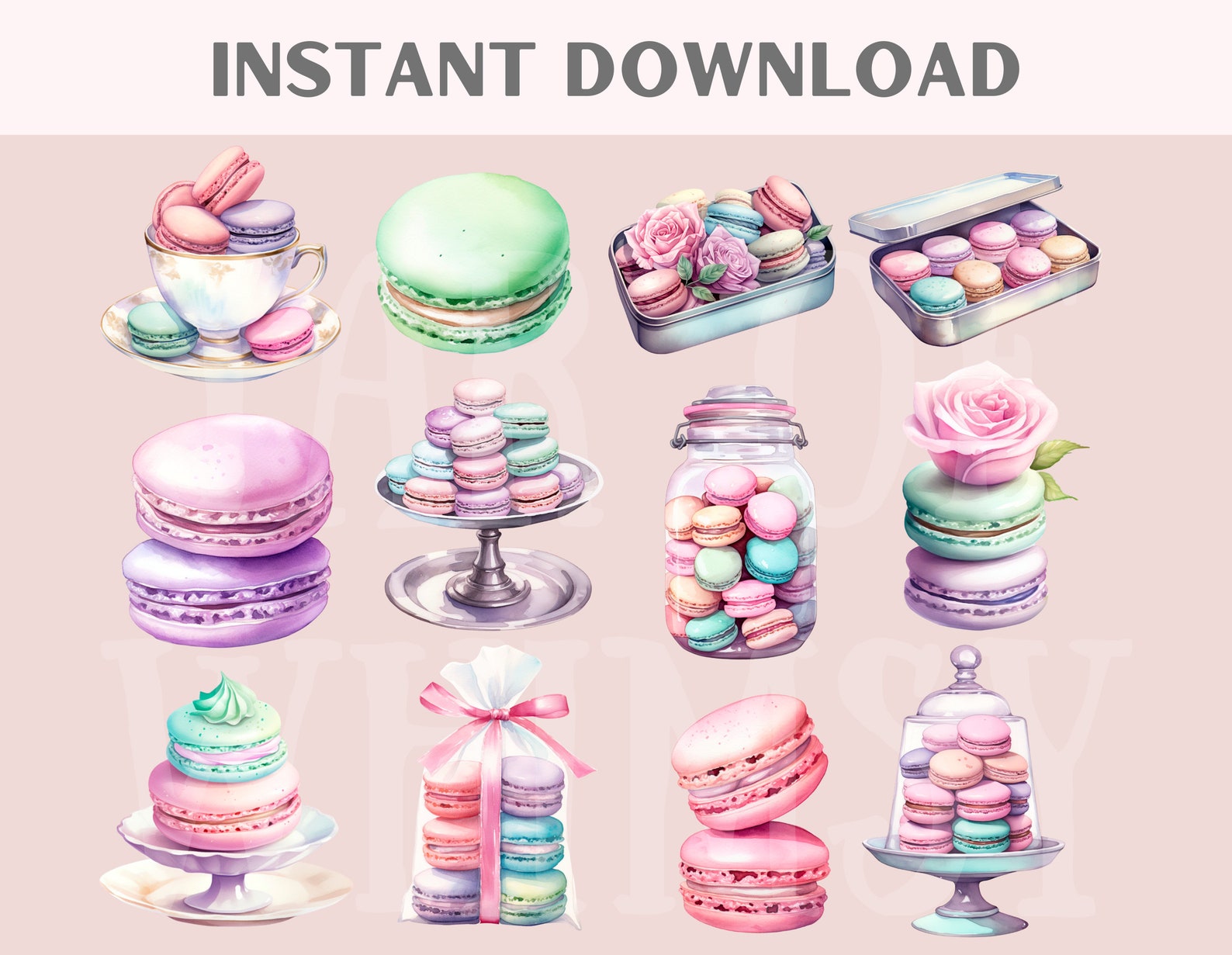 Watercolour Pastel Macaron Clipart French Macaroon PNG Digital Image ...